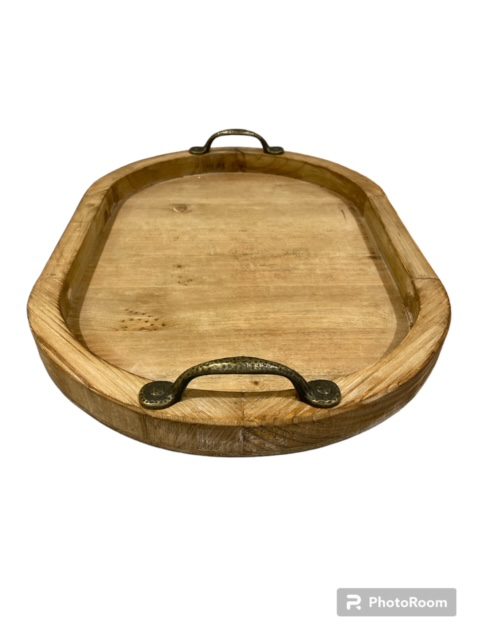 Timber Oval Tray with Metal Handles
