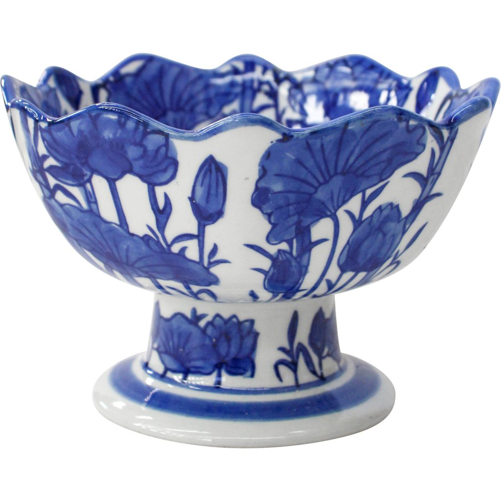 Pedestal Bowl - blue and white ceramic